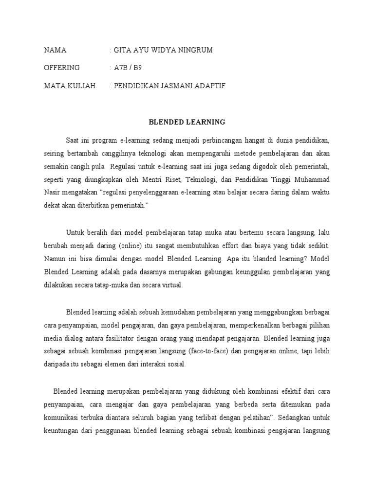 Rangkuman Blended Learning Pendidikan Jasmani Adaptif | PDF | Karier & Perkembangan