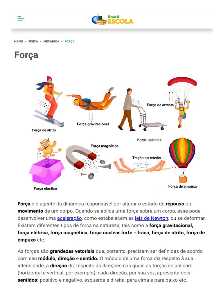 Força - o Que É, Tipos, Fórmulas, Exemplos - Brasil Escola | PDF ...