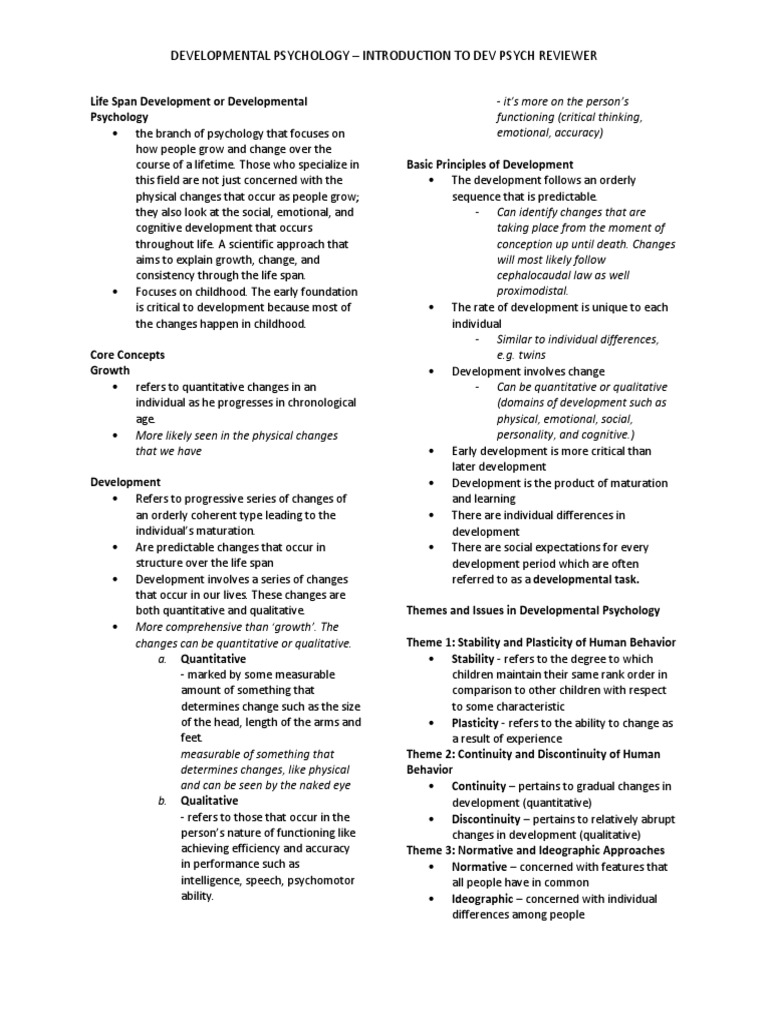 Dev Psych - Intro Reviewer | PDF | Developmental Psychology | Adolescence