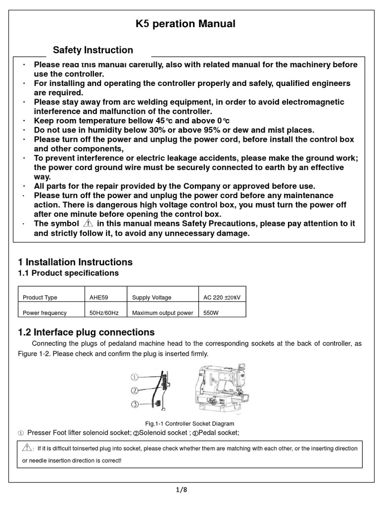 K5 UT+Electric+Control+Manual | PDF | Ac Power Plugs And Sockets | Sewing Machine