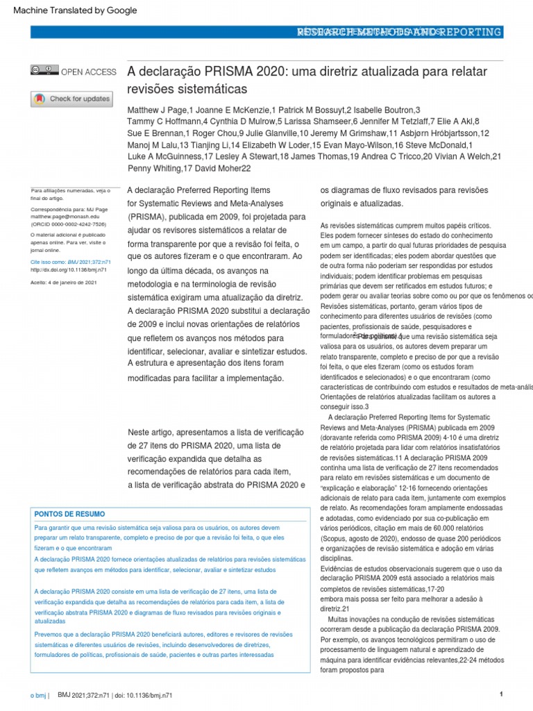 Page Et Al., 2020 - The PRISMA 2020 Statement - An Updated .... | Download grátis PDF | Análise ...