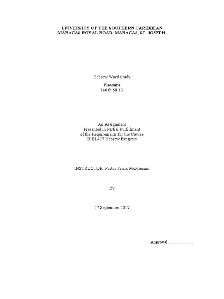 BIBL427 Hebrew Exegesis Word Study PLEASURE | PDF
