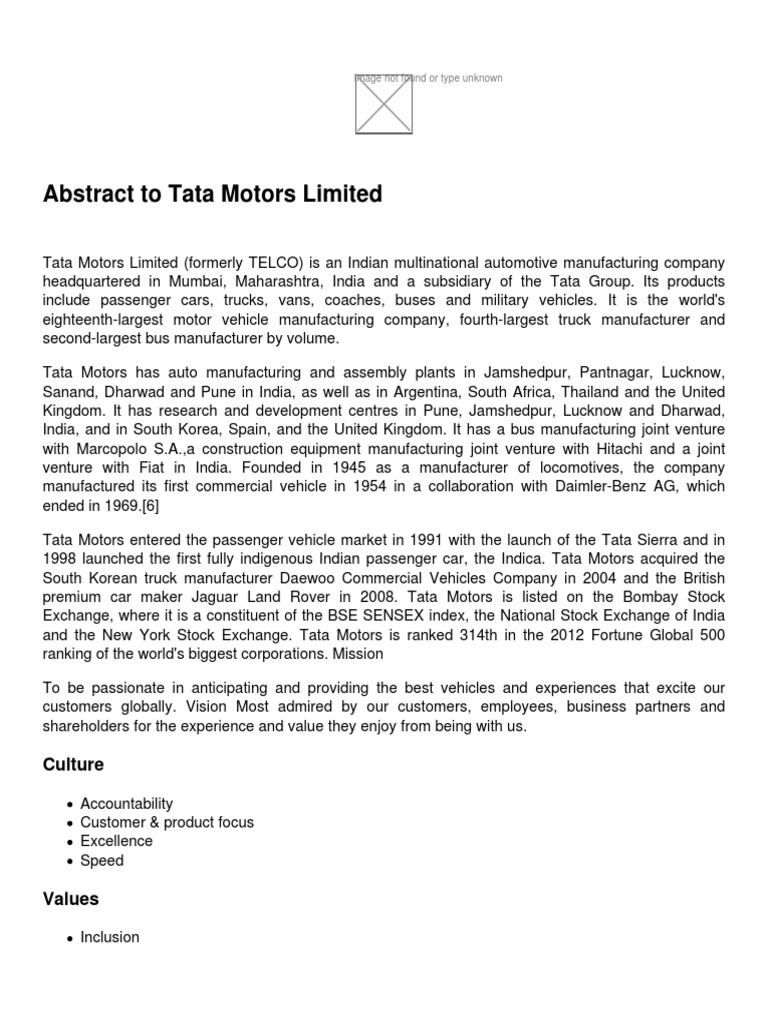 Abstract To Tata Motors Limited | PDF | Motor Vehicle | Vehicles