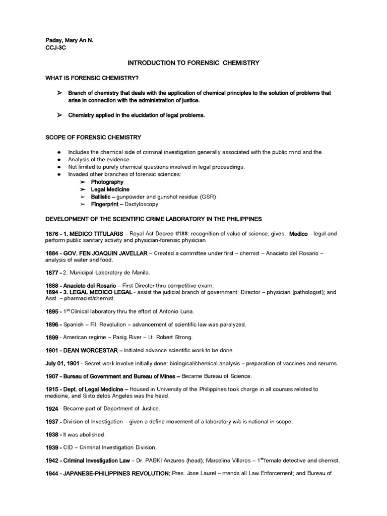 Forensic Chemistry 2 | PDF | Forensic Science | Crime Scene
