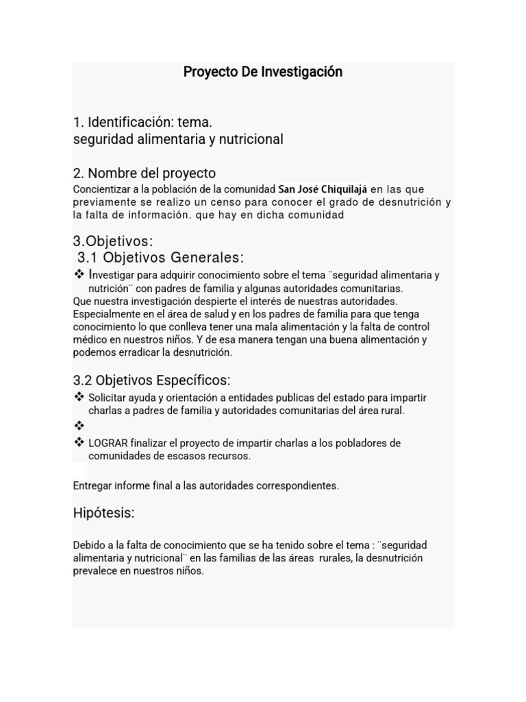 Proyecto de Investigación | PDF | Alimentos | Nutrición