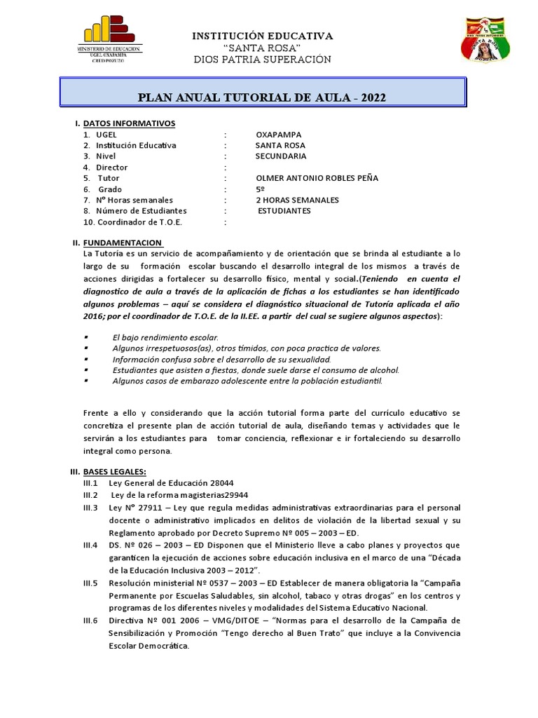 Plan Tutorial de Aula 2022 | PDF | Trata de personas