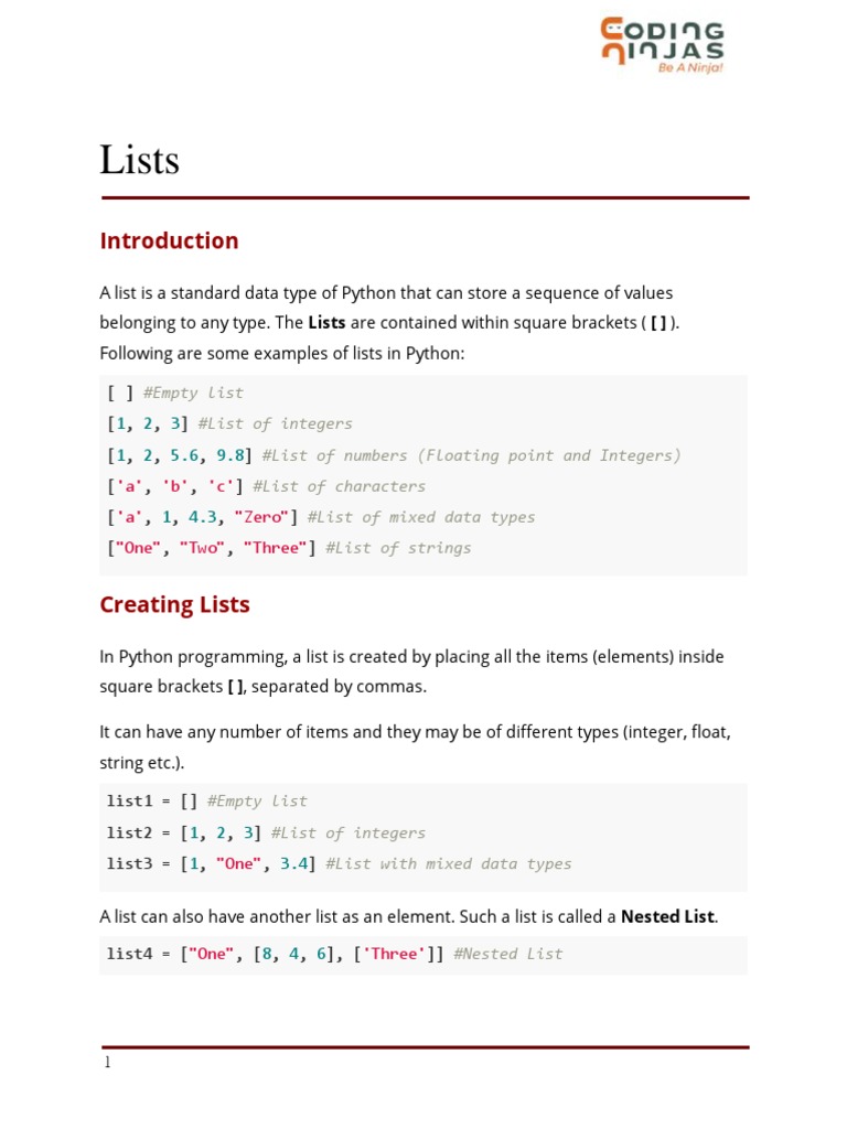 Note Arrays and Lists | PDF | Control Flow | Computing Note Arrays and Lists | PDF | Control Flow | Computing