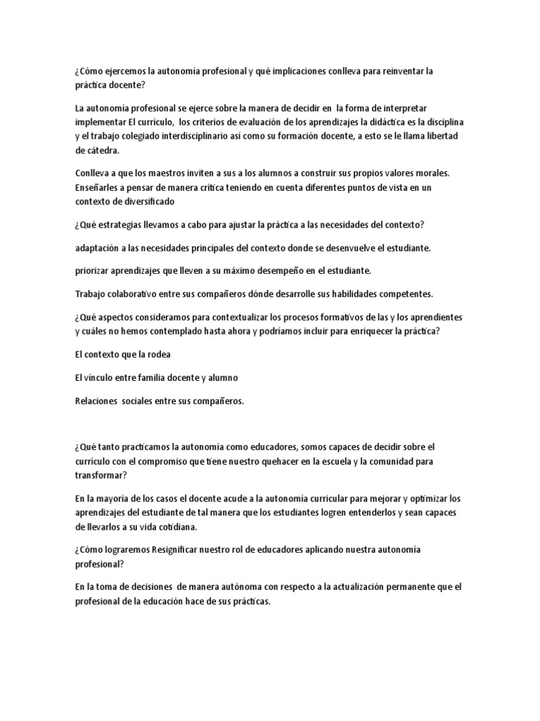 Autonomía Profesional en la Docencia | PDF