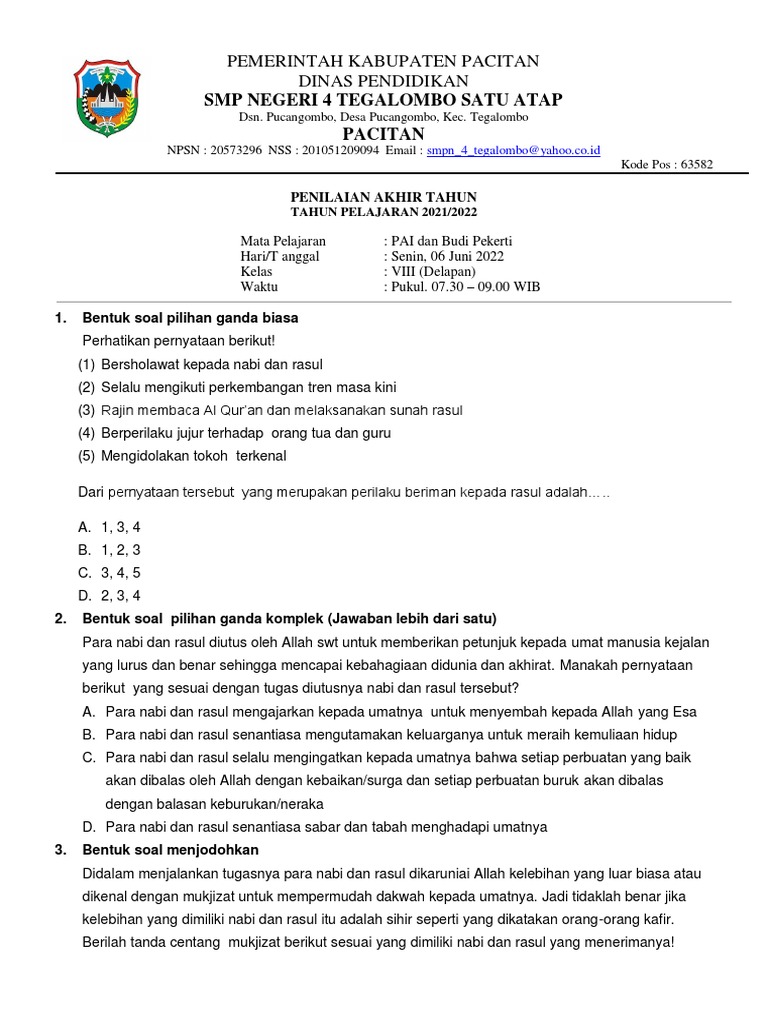 Soal Pat Pai Kelas 8 2022 - Siswa | PDF