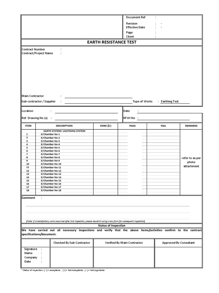 Earth Resistance Test Form | PDF | Technology & Engineering