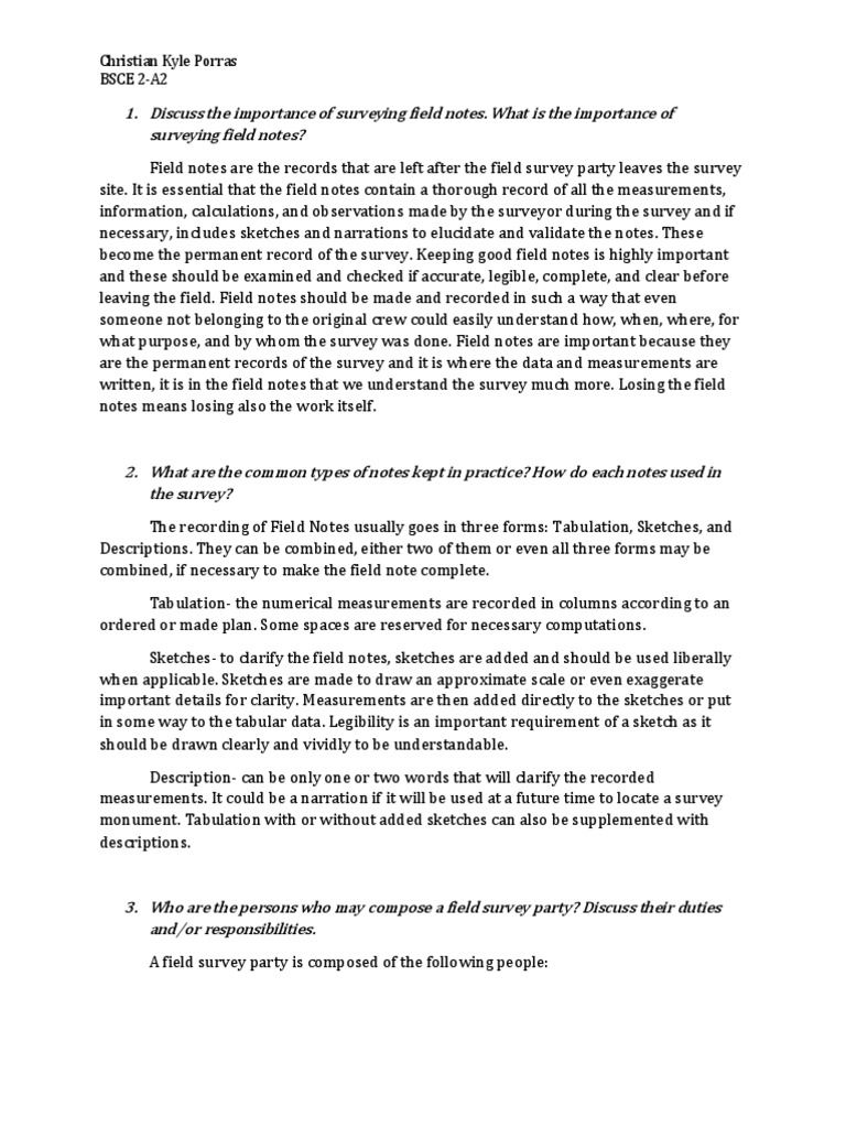 Importance of Surveying Field Notes | PDF | Surveying | Measurement