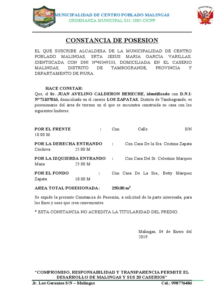 Modelo Constancia de Posesion | PDF