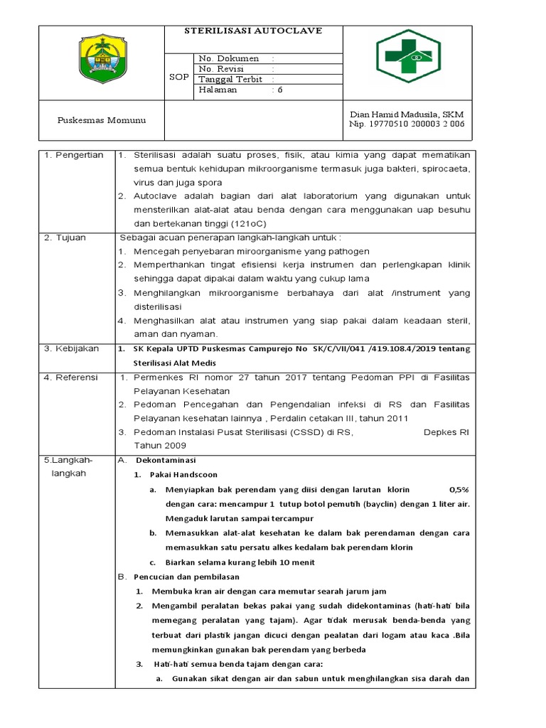 Fix Sop Sterilisasi - Autoclave | PDF