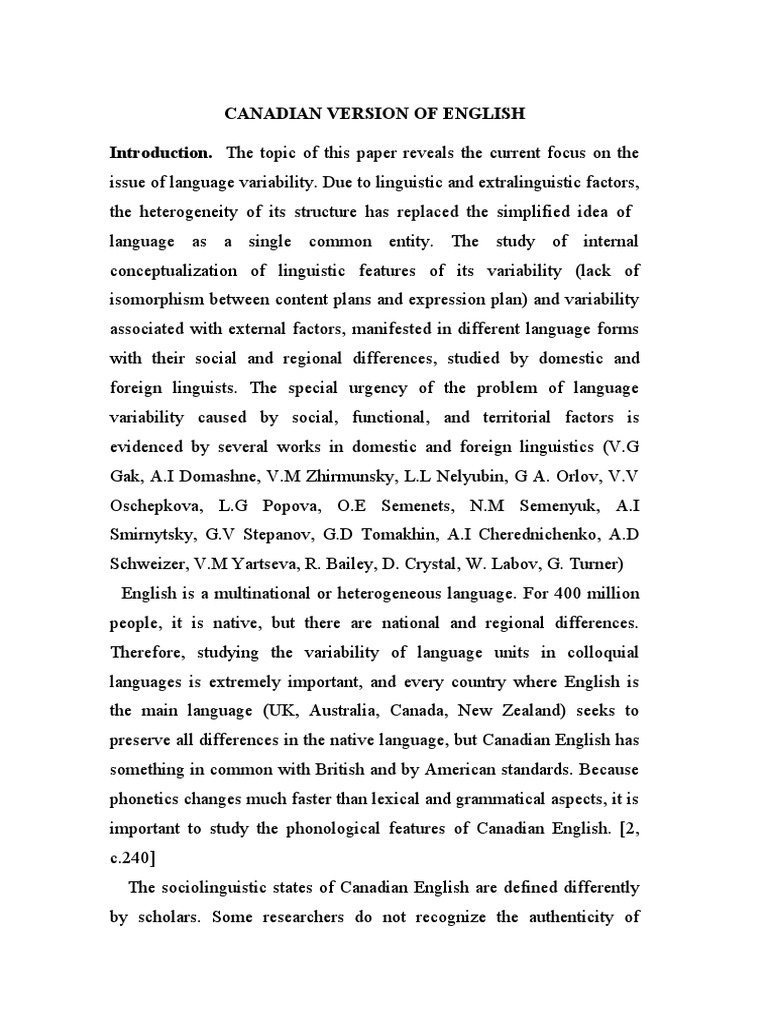 Canadian Version of English | PDF | English Language | Word
