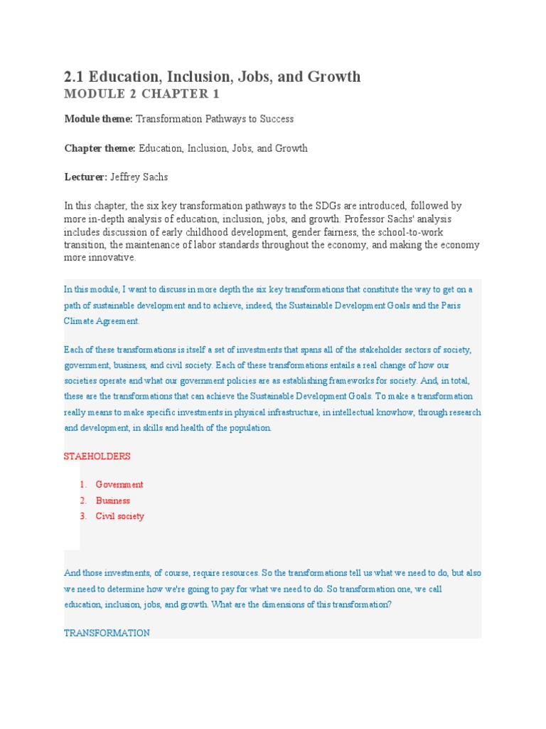 2.1 Education, Inclusion, Jobs, and Growth | PDF | Economic Growth ...