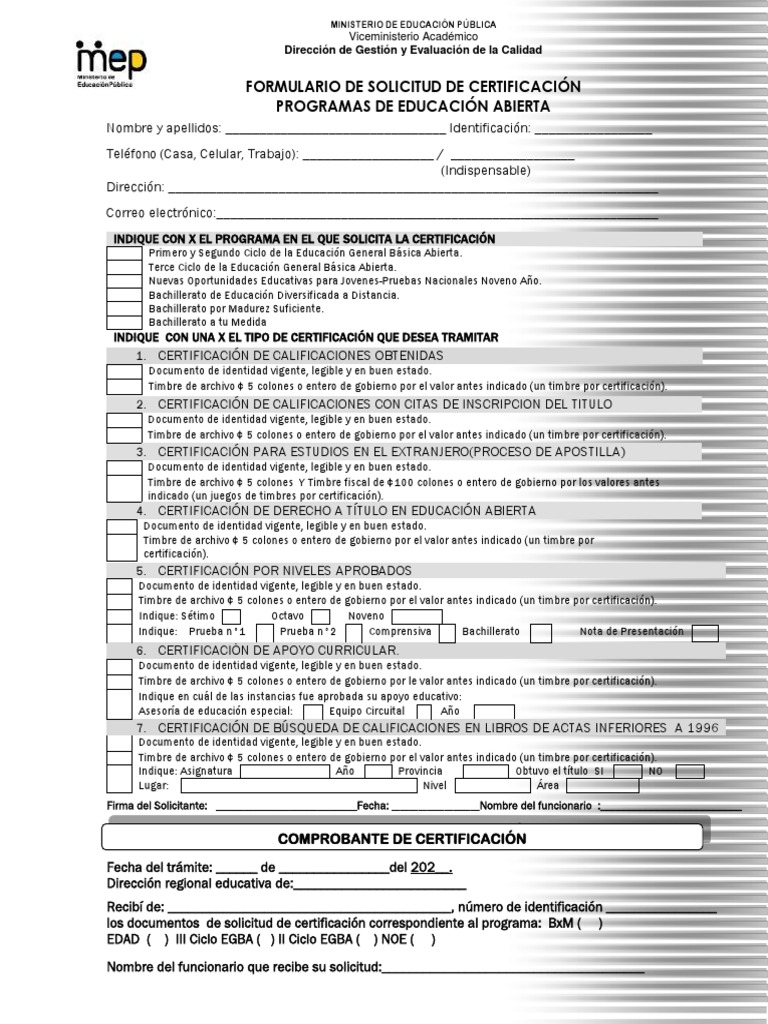 Solicitud Certificación Educación Abierta | PDF