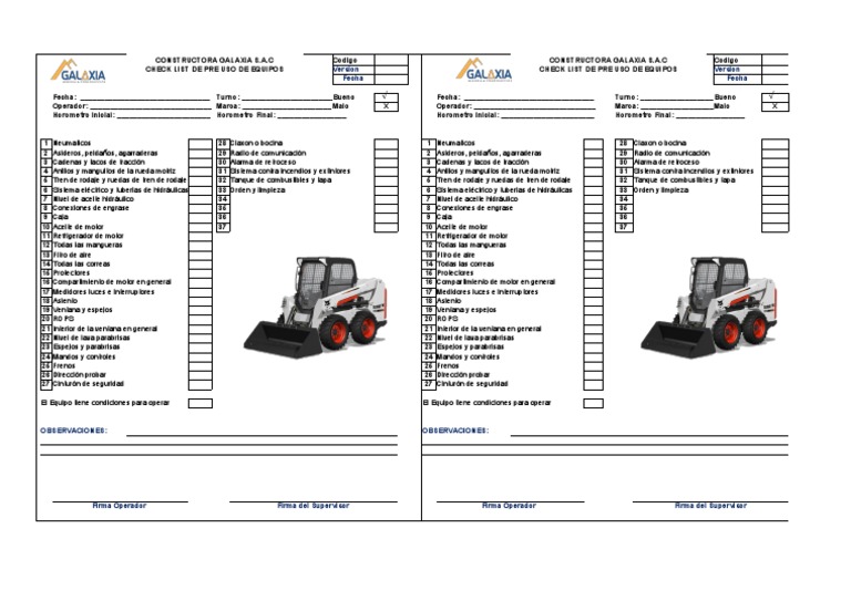 Check List Bobcat | PDF | Tecnologías automotrices | Coche