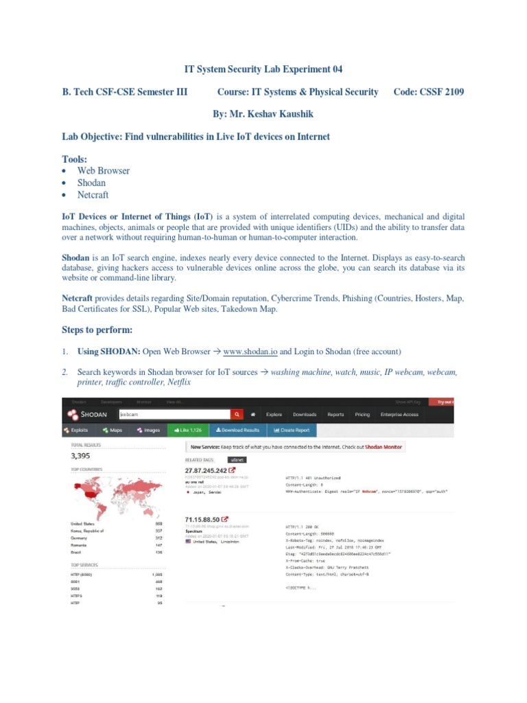 Lab Experiment #04 - Live Vulnerability On Internet Devices | PDF | World Wide Web | Internet & Web