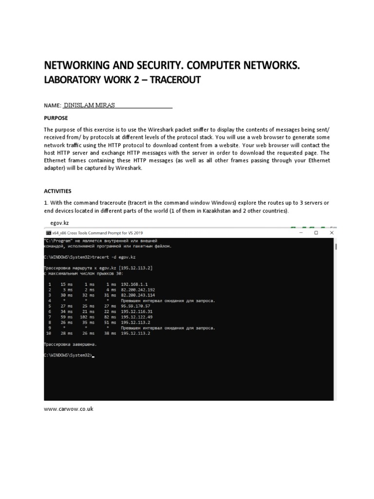 Lab 2. Tracerout | PDF