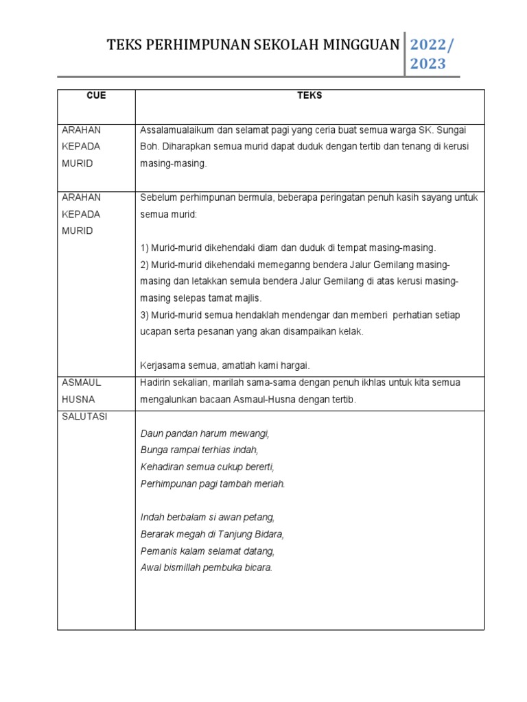 Teks Perhimpunan Mingguan | PDF