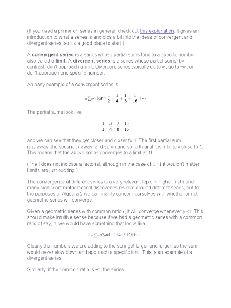 Convergent & Divergent of Series | PDF | Series (Mathematics) | Limit (Mathematics)
