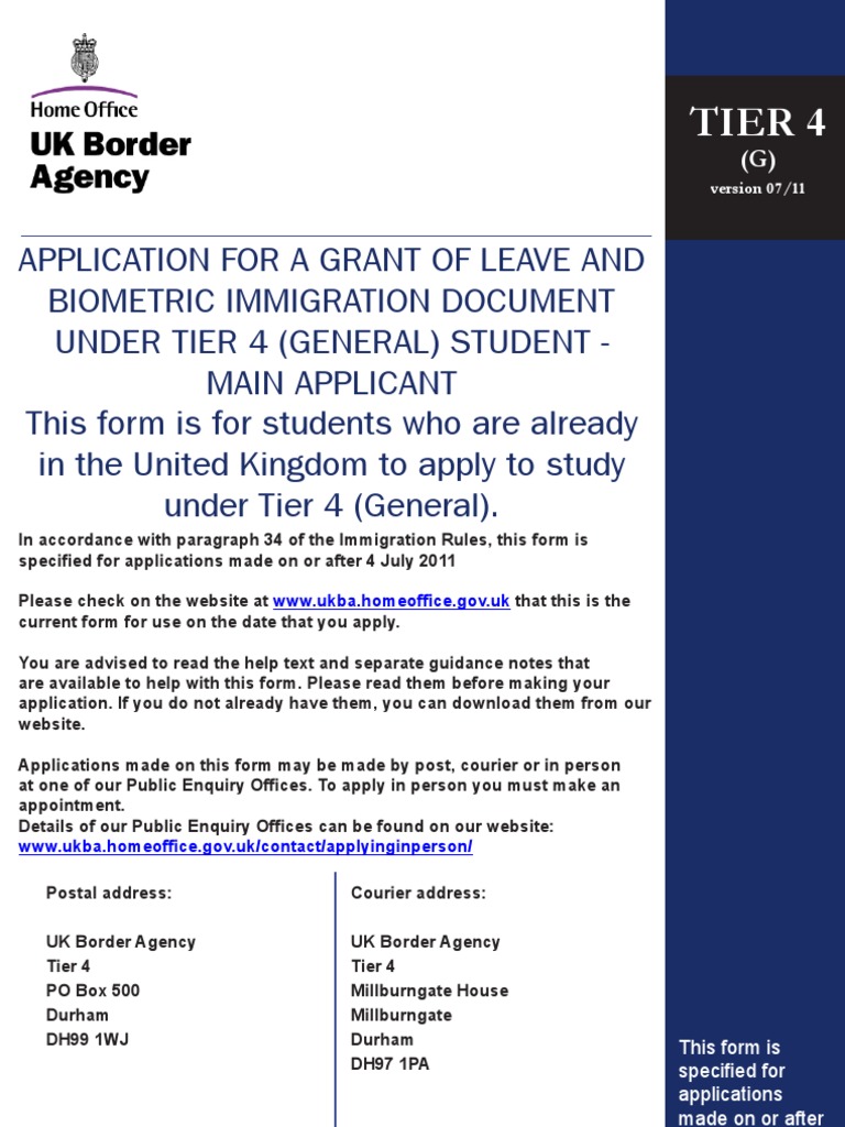 Tier 4 Student Visa Application Form | PDF | Travel Visa | Passport