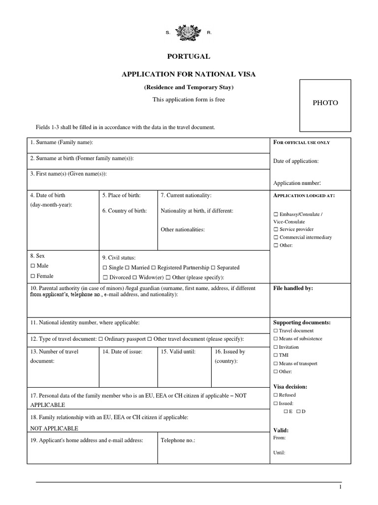 Portugal National Visa Application Form | PDF | Travel Visa | Debit Card