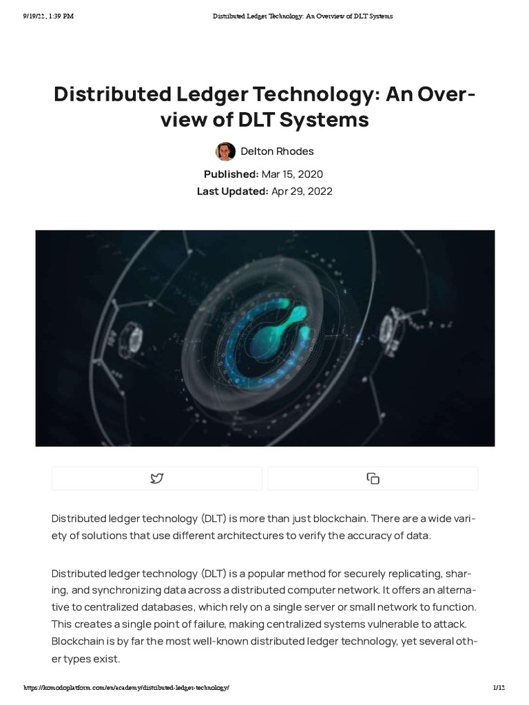 Distributed Ledger Technology - An Overview of DLT Systems | PDF ...