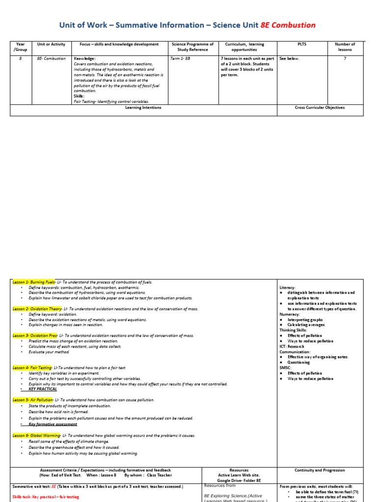 8E Combustion Unit Overview | PDF | Combustion | Educational Assessment