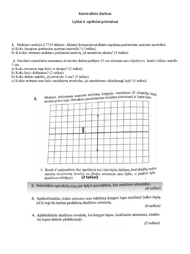 Kontrolinis Darbas Lęšiai Ir Optiniai Prietaisai | PDF