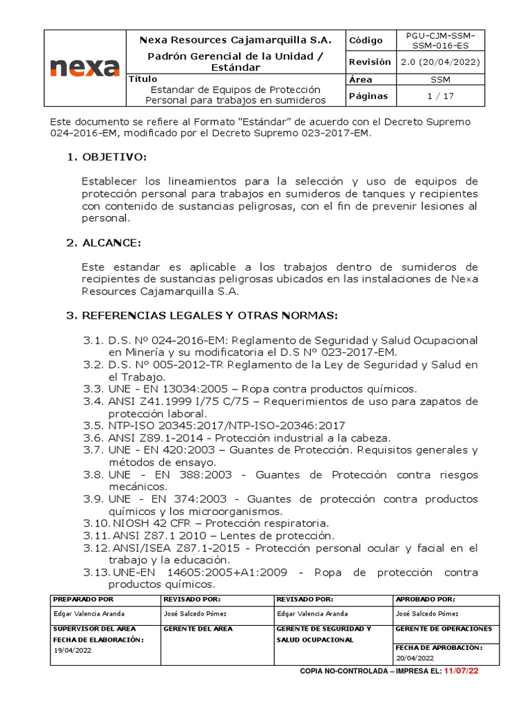 PGU-CJM-SSM-SSM-016-ES Estandar de Equipos de Protección Personal para ...