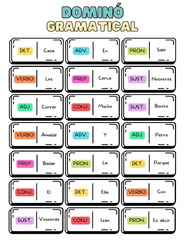 Dominó de Palabras y Gramática | PDF