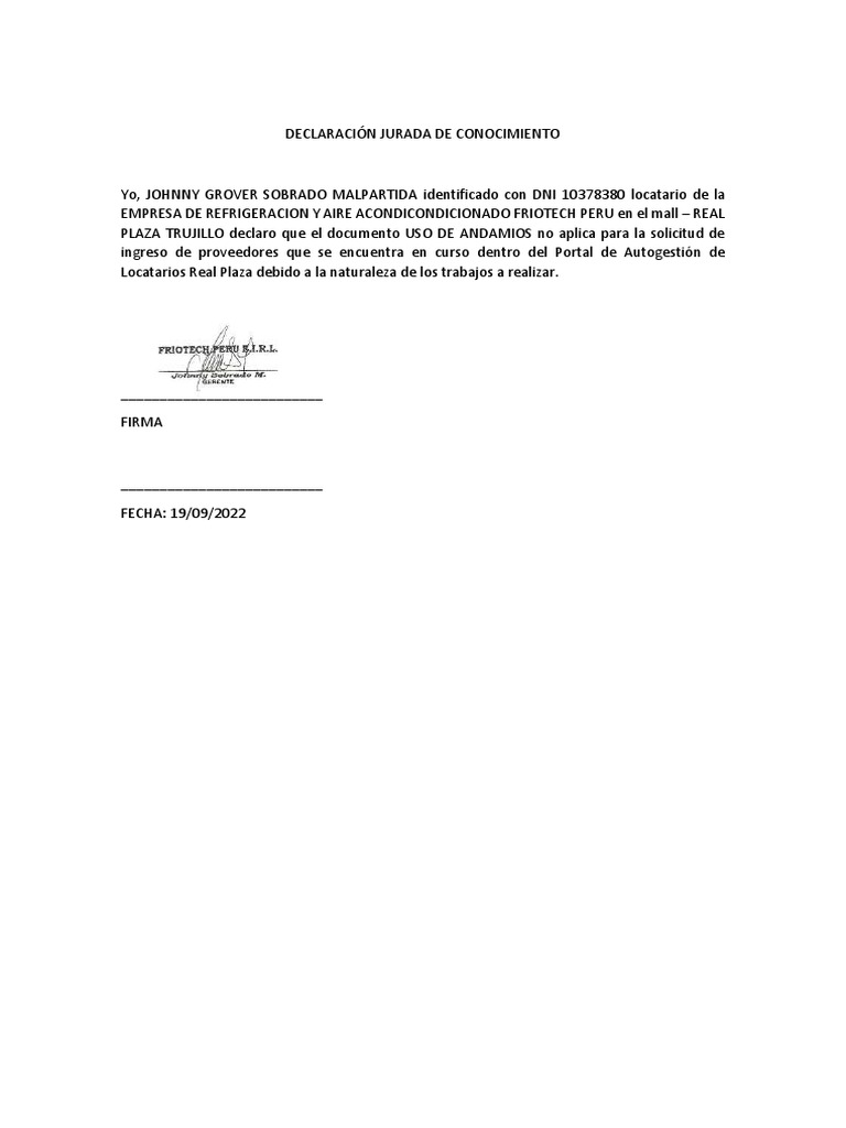 Declaracion Juradaj Conocimiento | PDF