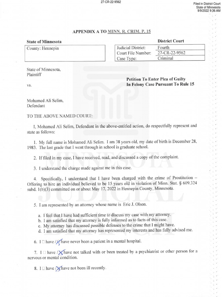 Mohamed Ali Selim - Petition To Enter Guilty Plea | PDF | Plea | Prosecutor