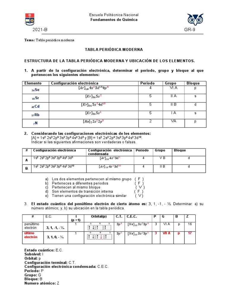 Deber Quimica | PDF | Ion | Tabla periódica