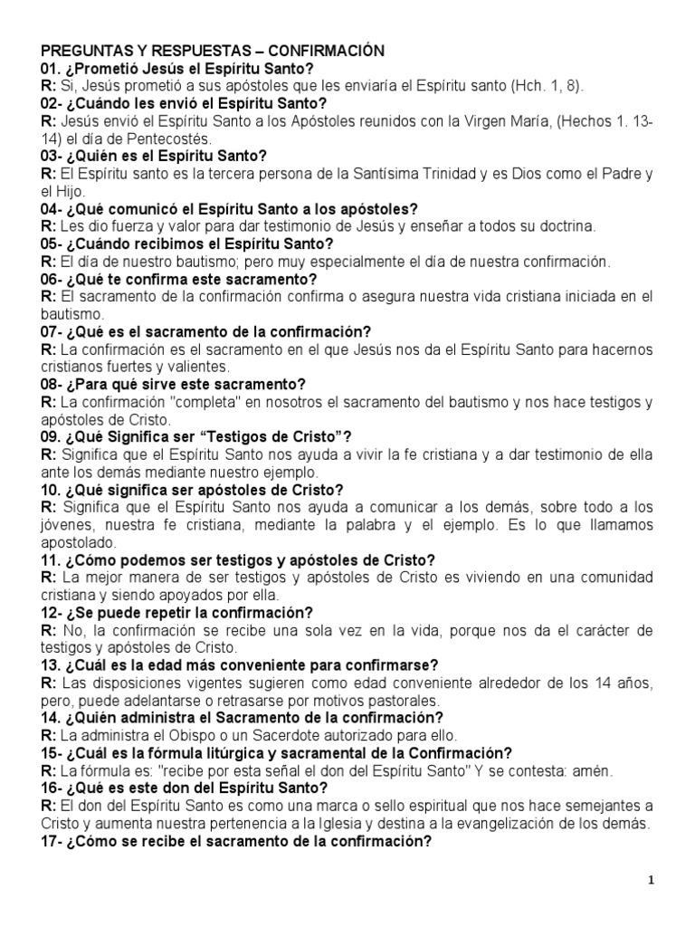 Preguntas para La Confrimacion | PDF | Confirmación | espíritu Santo