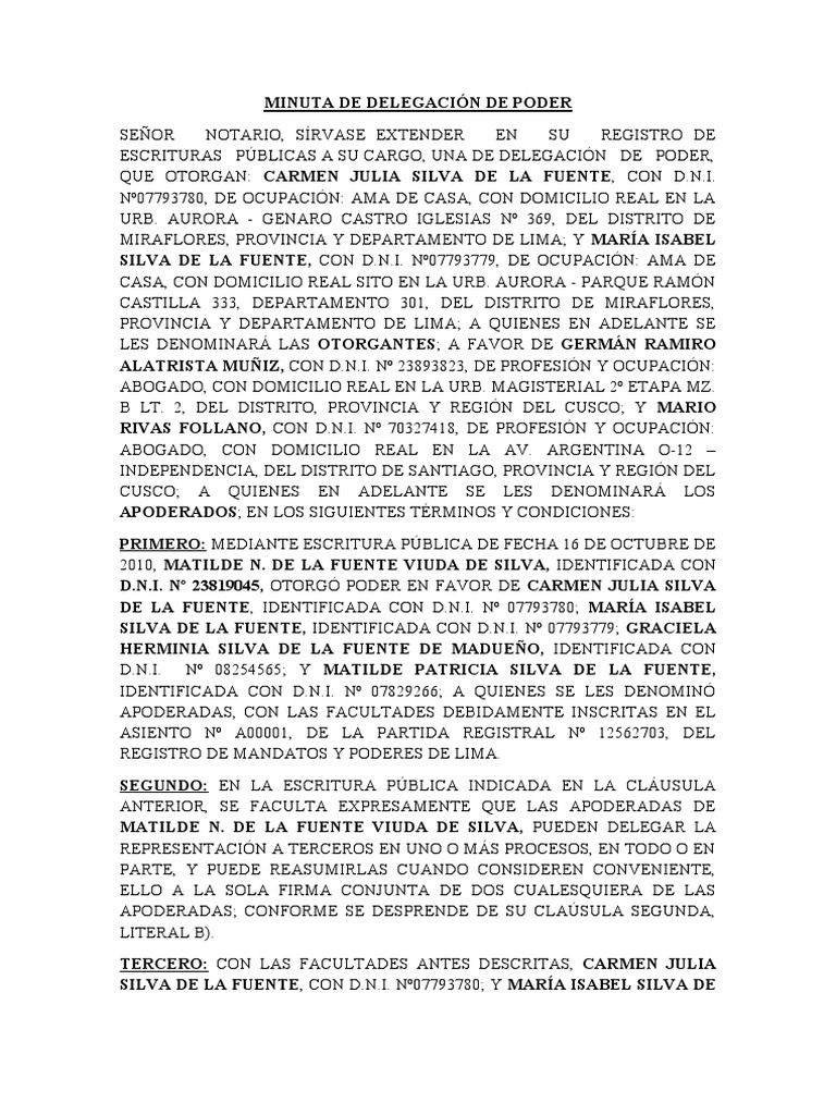 Minuta de Delegación de Poder | PDF | Ley procesal | Ley común