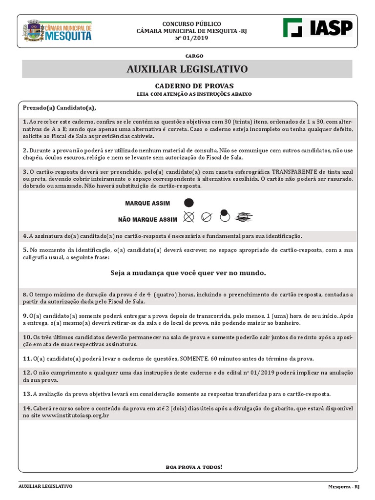 Prova Auxiliar Legislativo Mesquita-RJ | PDF | Democracia | Ideologias Políticas