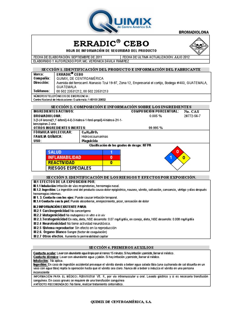 Información de Seguridad de Erradic Cebo | PDF | Residuos | Agua