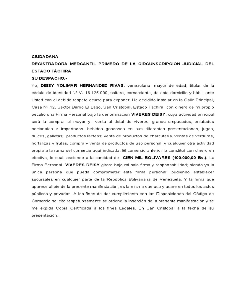 Deisy Yolimar Hernandez Rivas (Viveres Dei-Ner) | PDF | Derecho