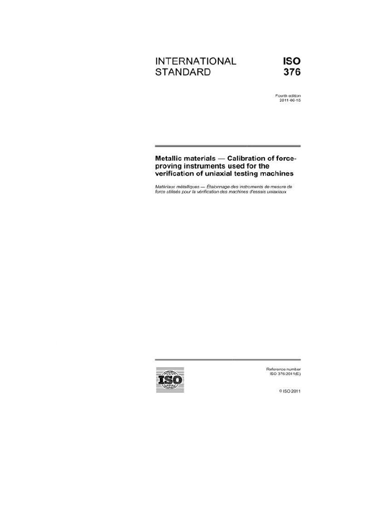 PDF Iso 376 2011 Metallic Materials Calibration of Force Proving ...