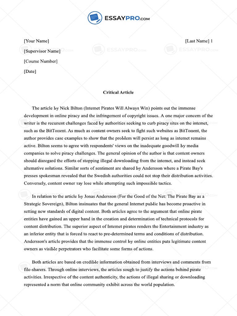 Critical Analysis Essay SAMPLE | PDF | Copyright Infringement | Public ...