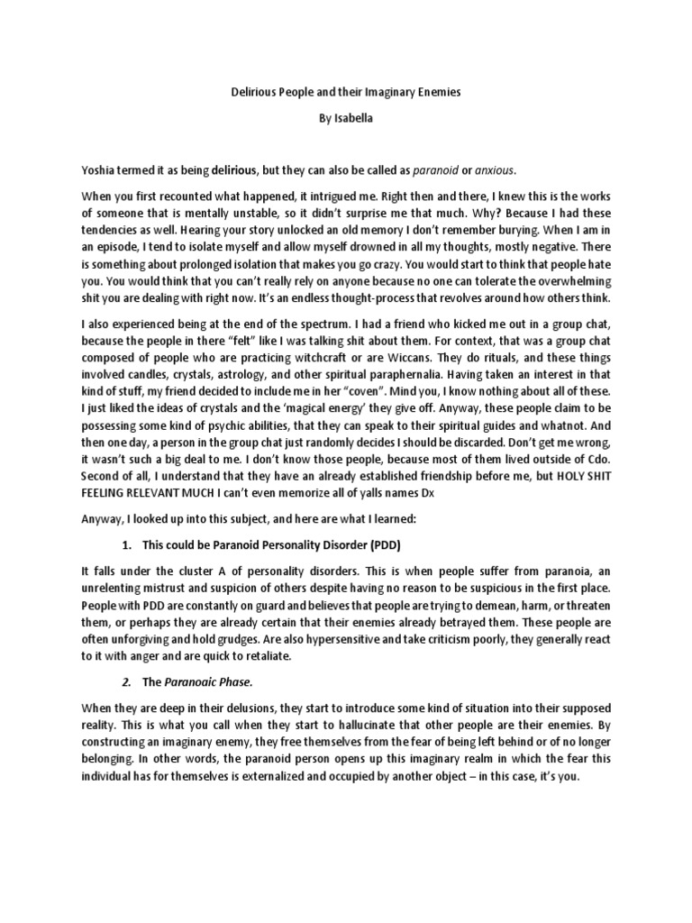 Delirious People and Their Imaginary Enemies | PDF | Paranoia | Psychology