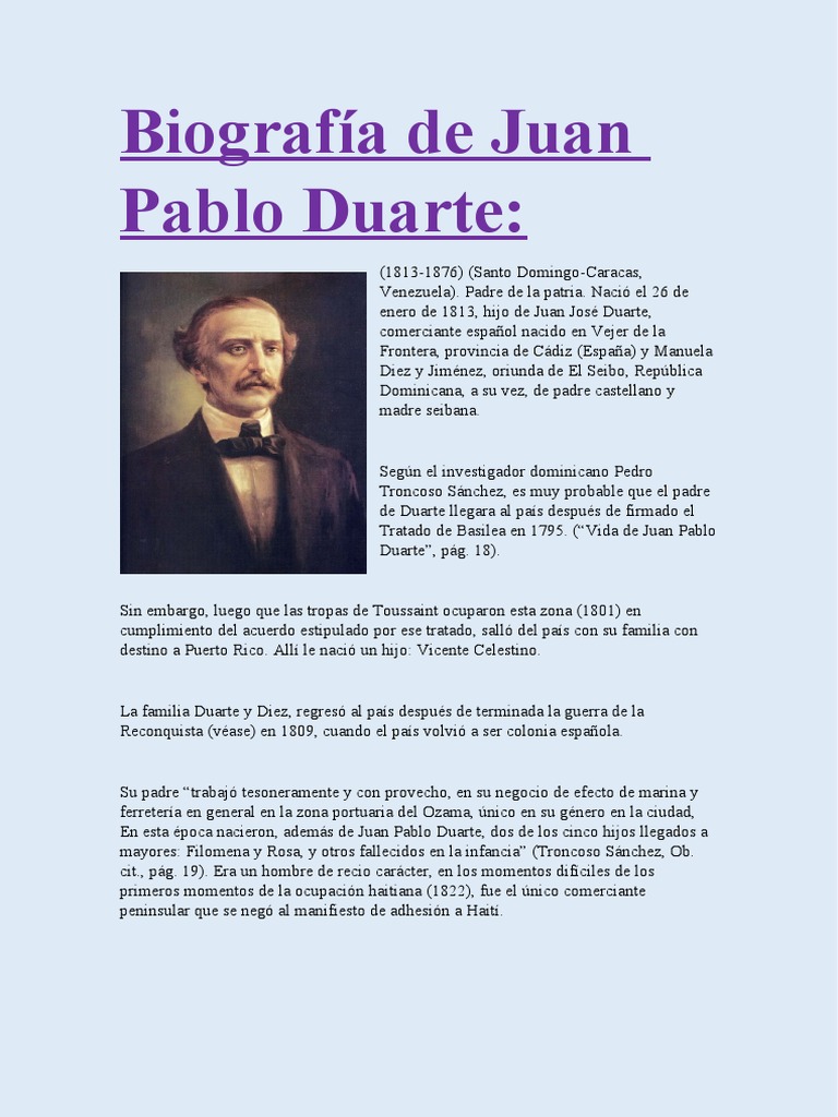 Biografía de Juan Pablo Duarte | PDF