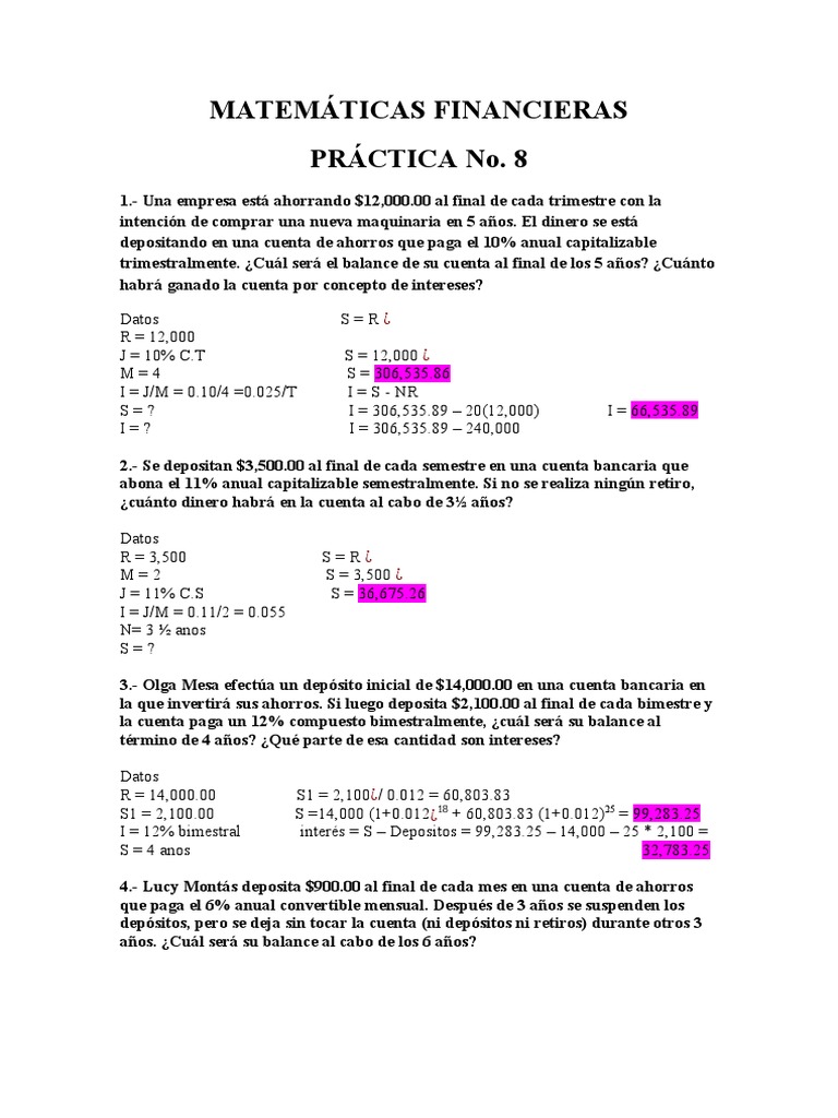 Matemáticas Financieras 8 PDF | PDF | Bancos | Inversiones