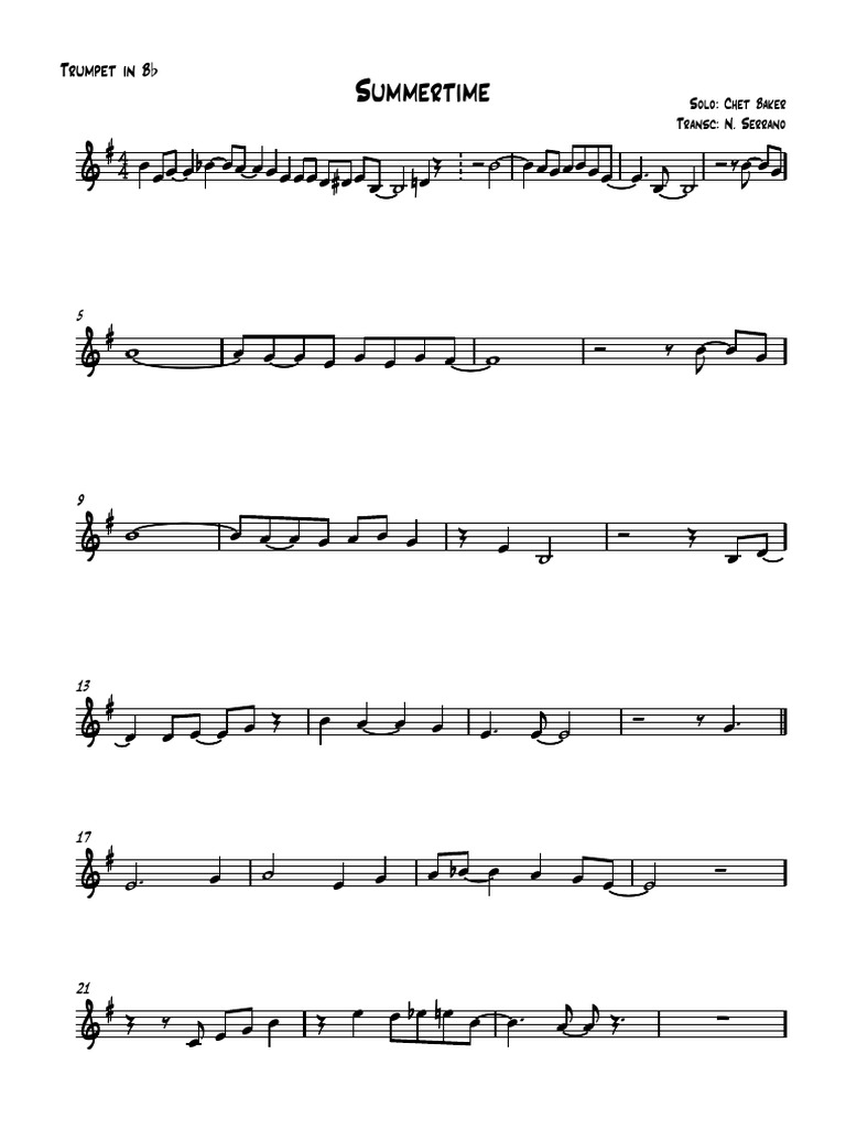 Chet Baker - Summertime (Melo Transcripta) - Trumpet in BB | PDF | Échecs