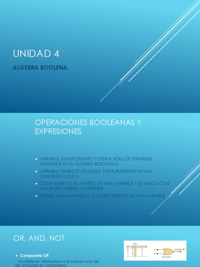 Unidad 4 ALGEBRA BOOLEANA | PDF | Puerta lógica | Lógica