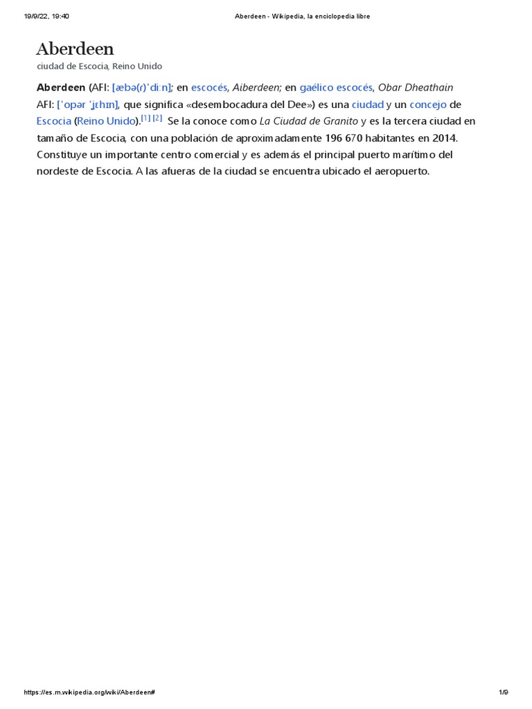 Aberdeen - Wikipedia, La Enciclopedia Libre | PDF | Sitios web