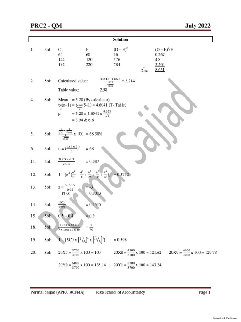 QM Assignment July 22 by Permal Sajjad - Solution | PDF
