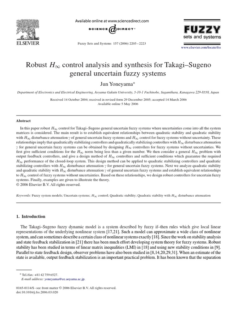 Robust H Control Analysis and Synthesis For Takagi-Sugeno General ... Robust H Control Analysis and Synthesis For Takagi-Sugeno General ...